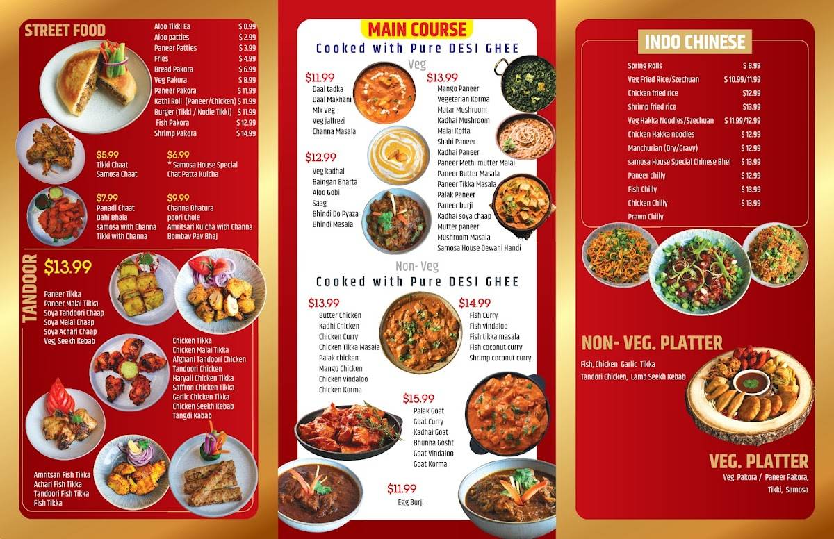 Menu at Samosa House Indian Cuisine - Fine Dining, Sweets, Catering ...