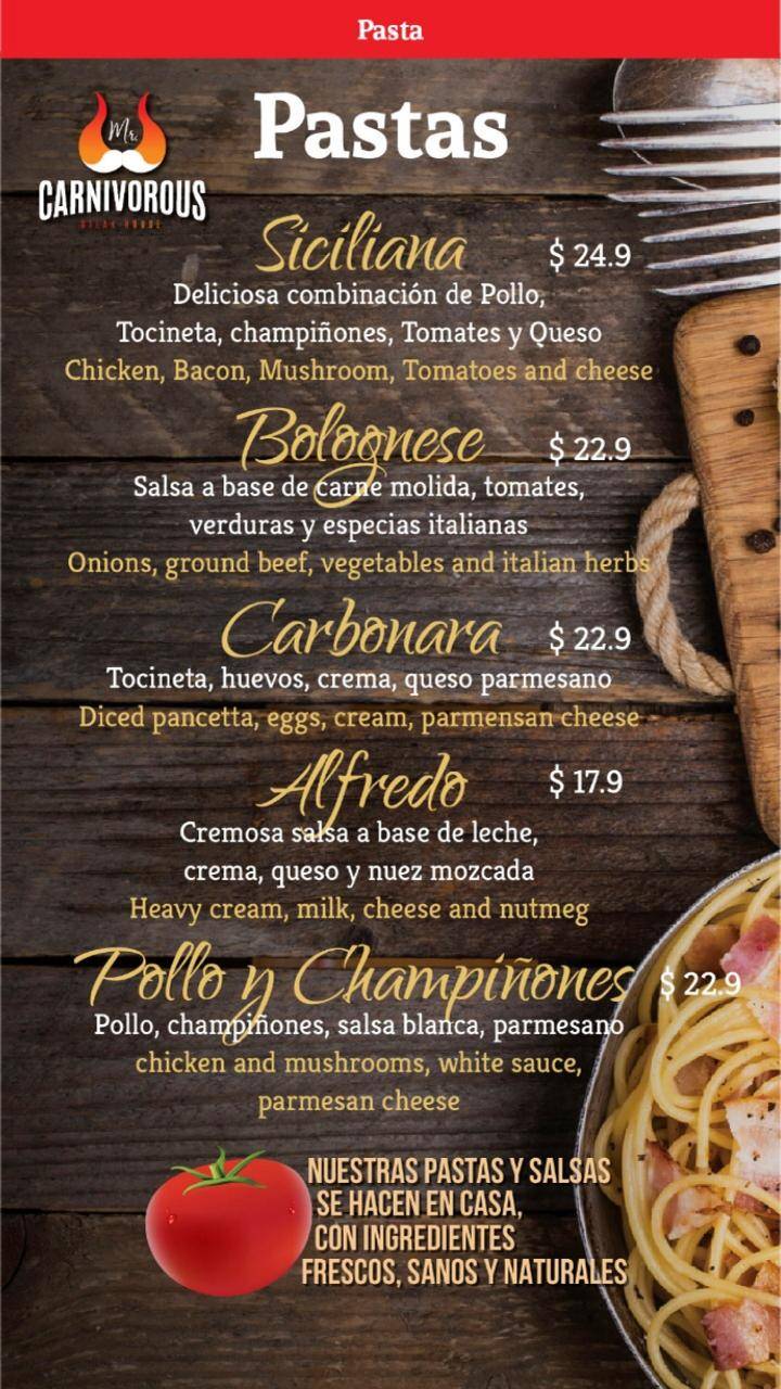 Carta de Mr.carnivorous Restaurante Parrilla, Cali