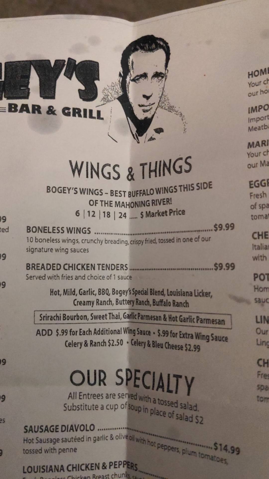 Menu at Bogey's Bar & Grill, Lowellville, Upland Ave