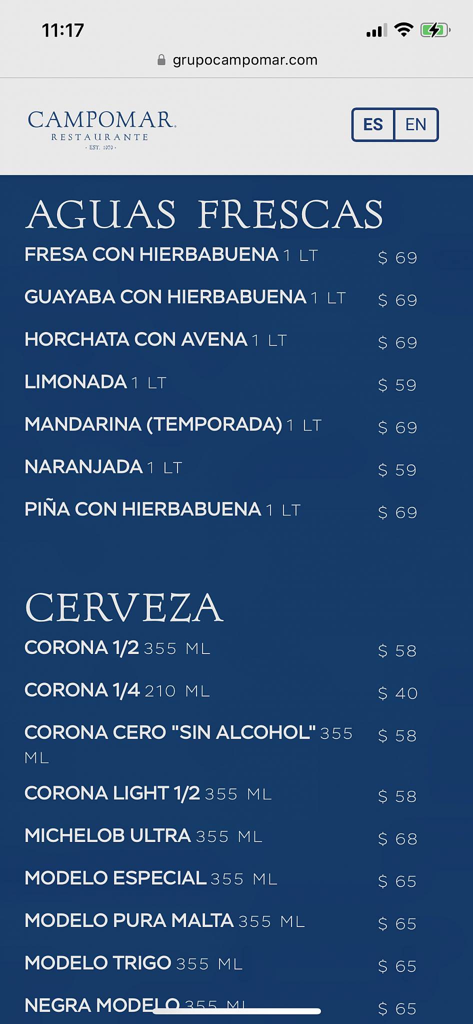 Carta del restaurante Campomar - Plaza Mayor, Leon