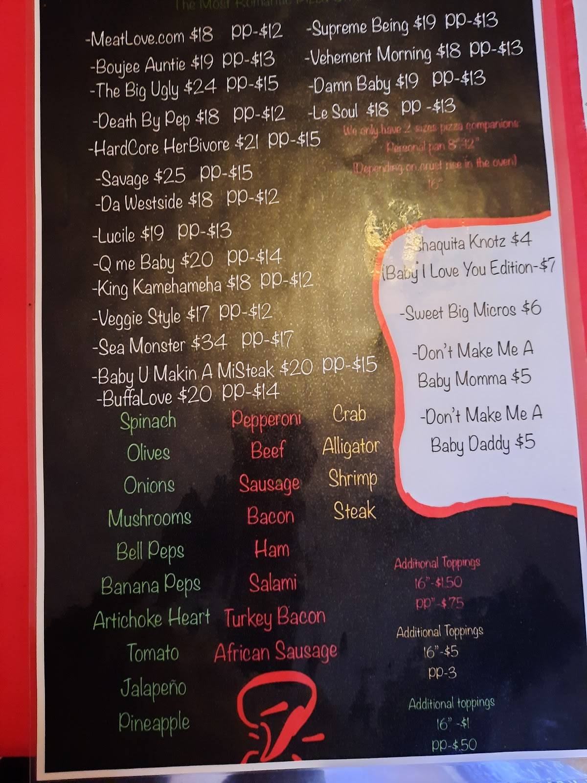 Menu at Can a brotha get a slice restaurant, Montgomery, S Decatur St