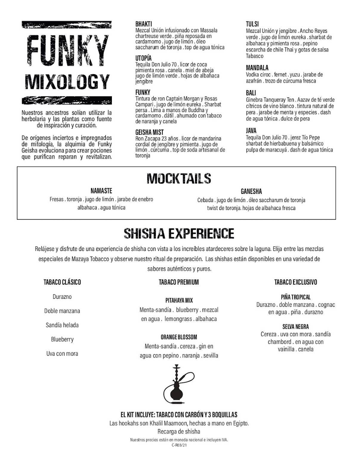 Carta de Funky Geisha Asian Restaurant in Cancun, Cancún
