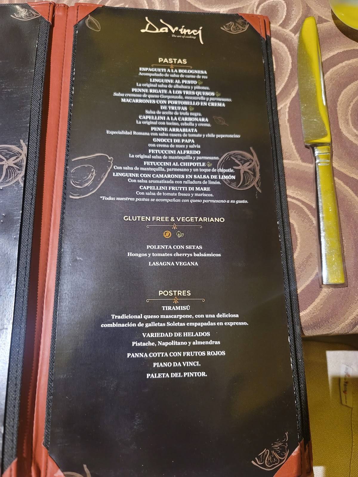 Menu at Da Vinci restaurant, Cancún, 36FG+Q5