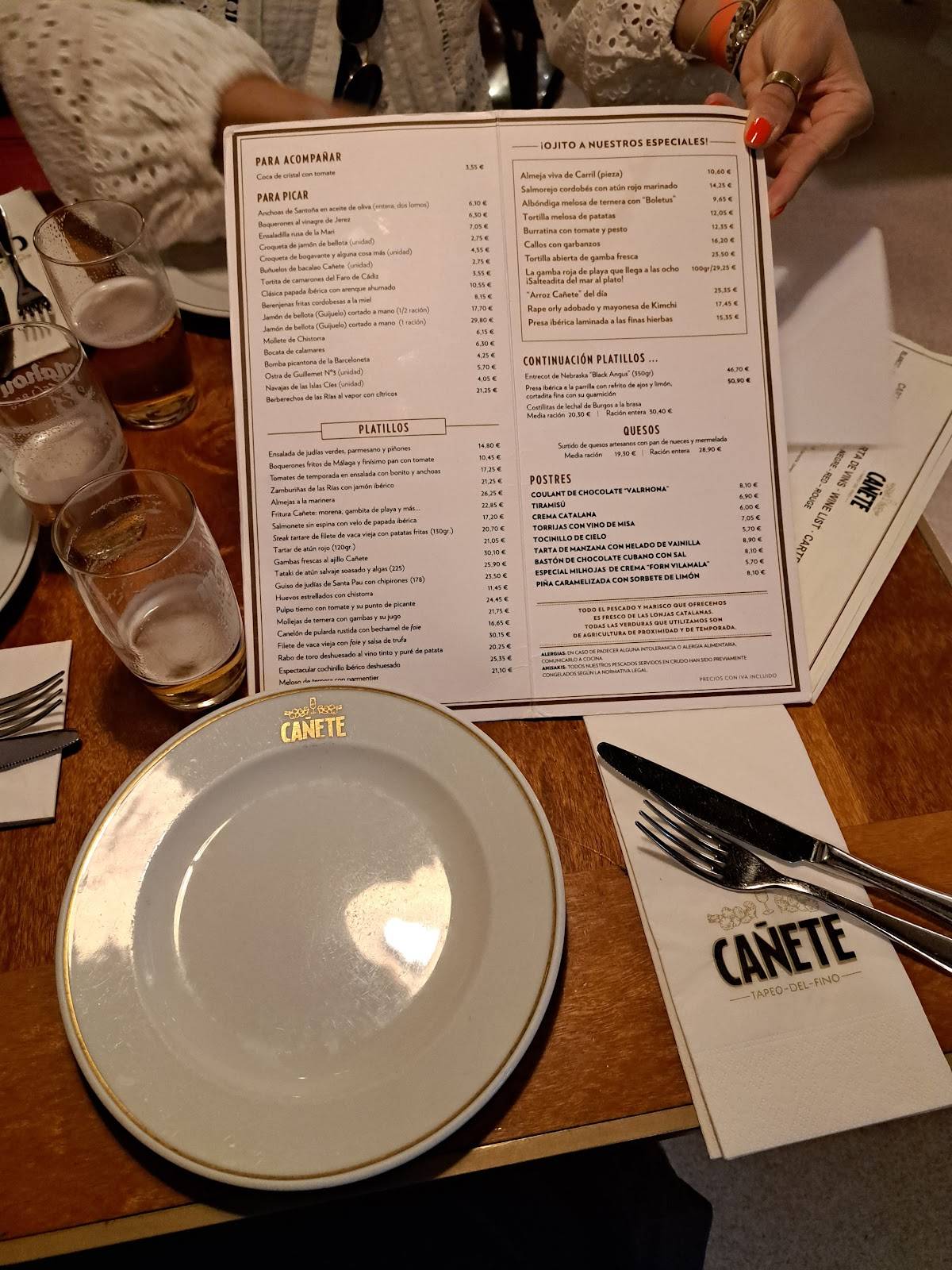 Menu at Cañete pub & bar, Barcelona, Carrer de la Unió