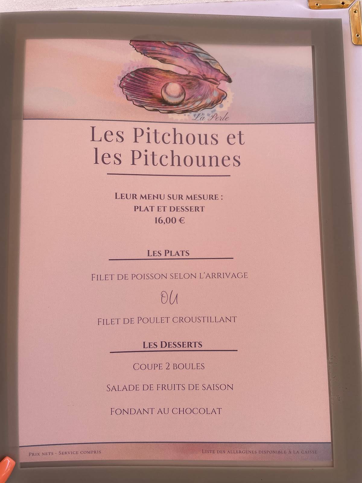 Carta del restaurante La Perle, Cannes