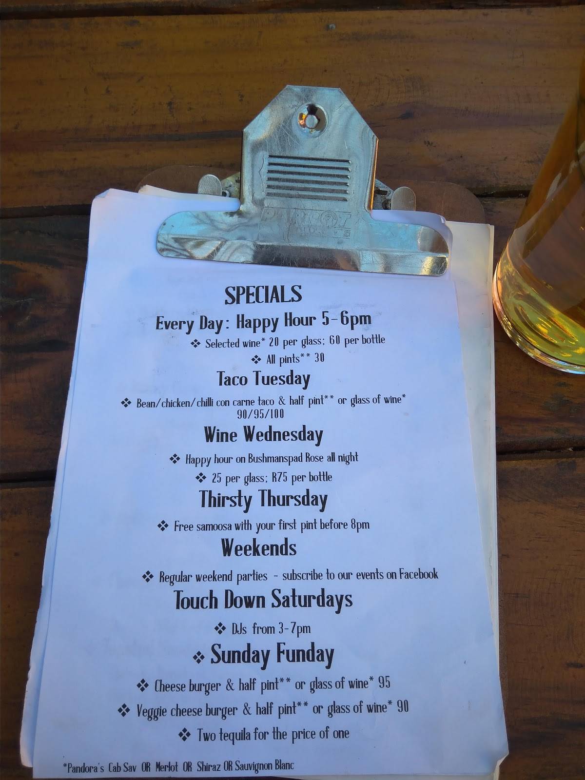 Menu at A Touch of Madness Restaurant, Cape Town