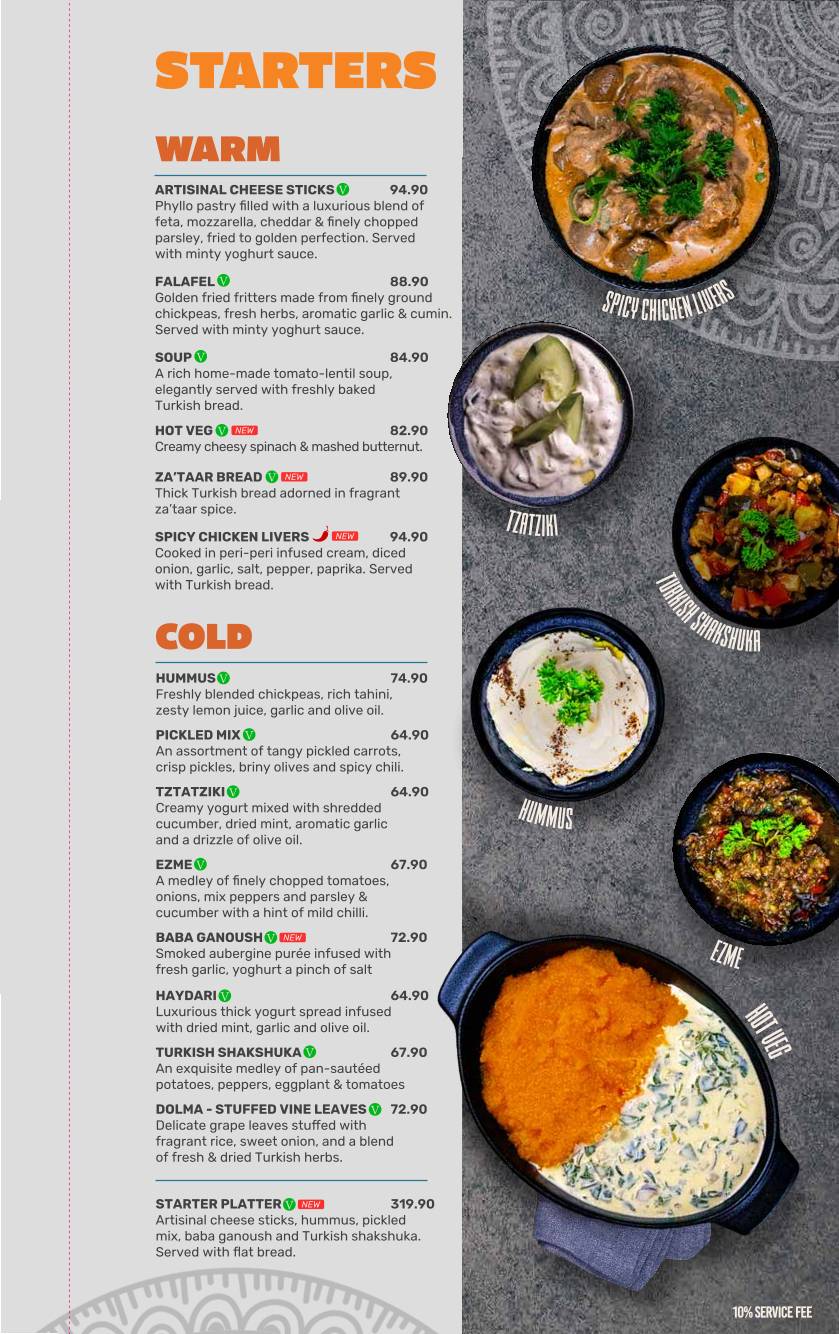 Menu at Ala Turkish Restaurant, Cape Town