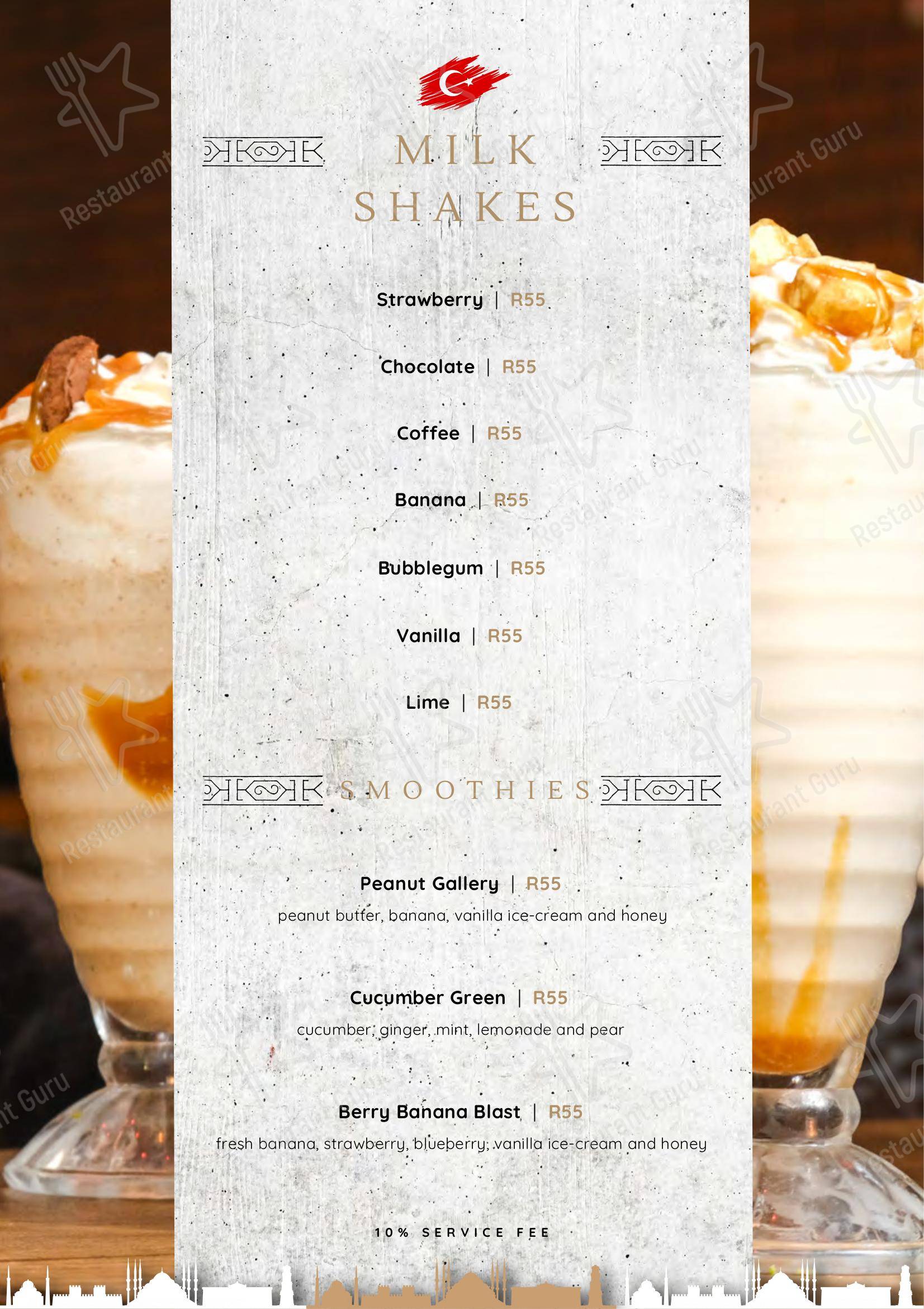 Menu at Ala Turkish restaurant, Cape Town