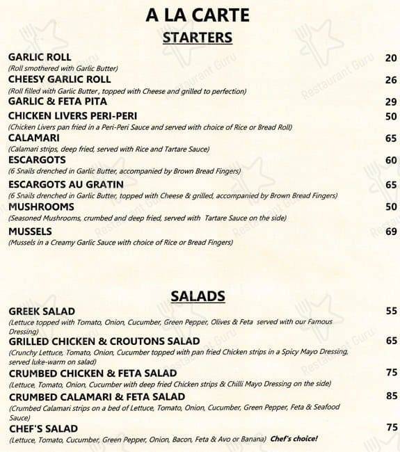 Menu at Big Barrel Pub and Stables Restaurant, Cape Town