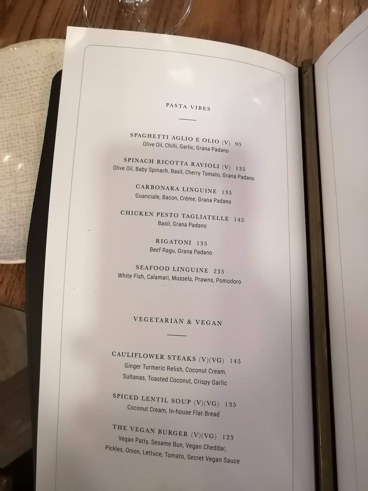 Menu at Bobo's restaurant, Cape Town