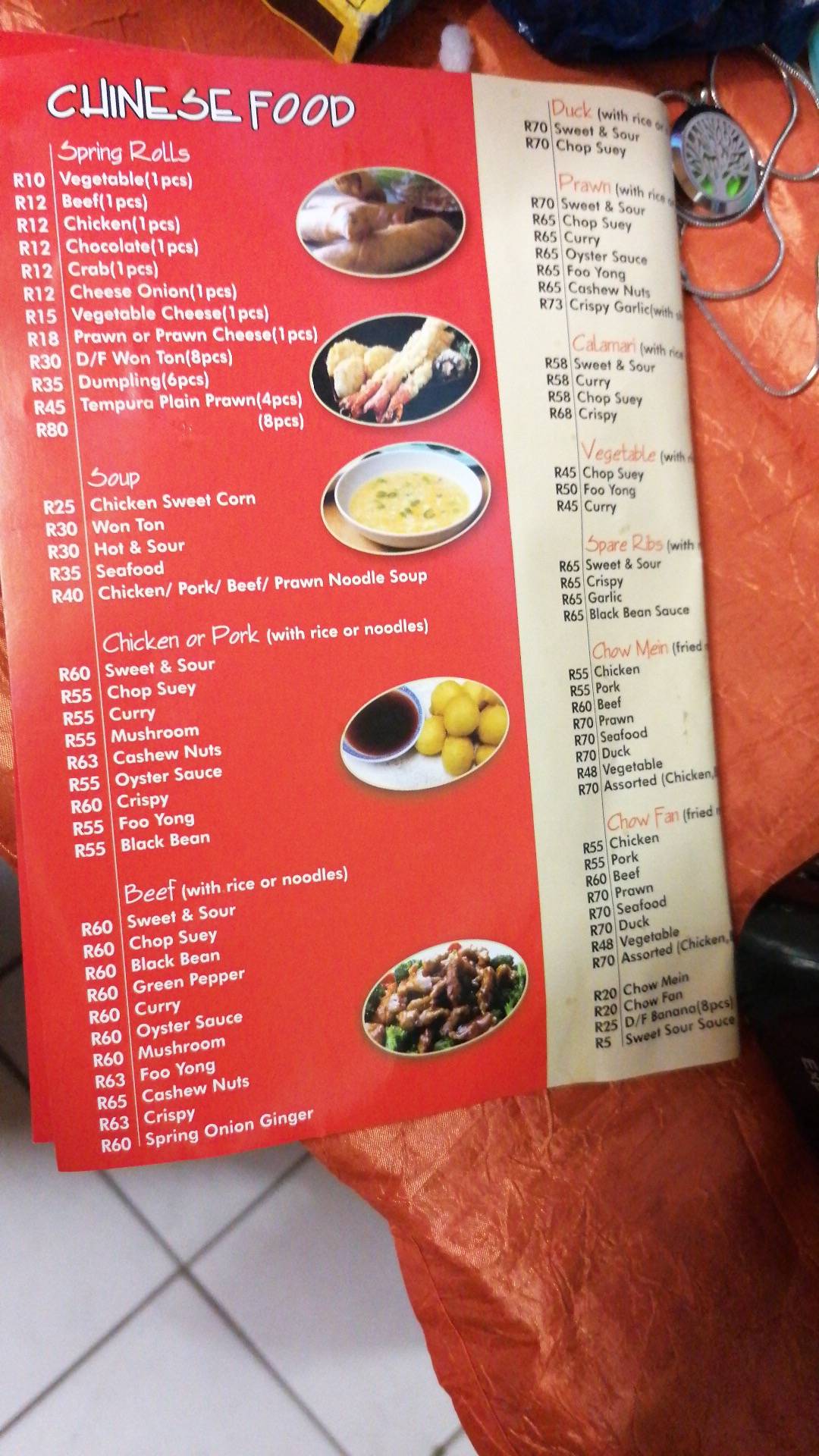 Menu at Li's Kitchen restaurant, Cape Town