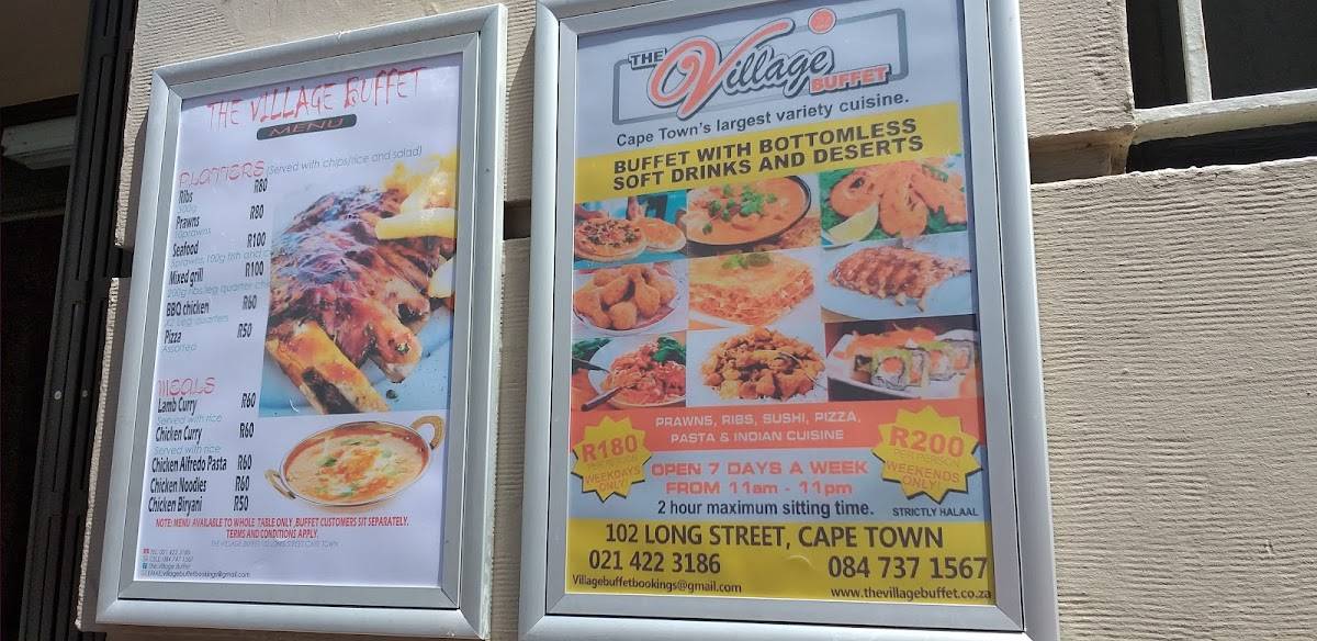 Menu at The Village Buffet restaurant, Cape Town