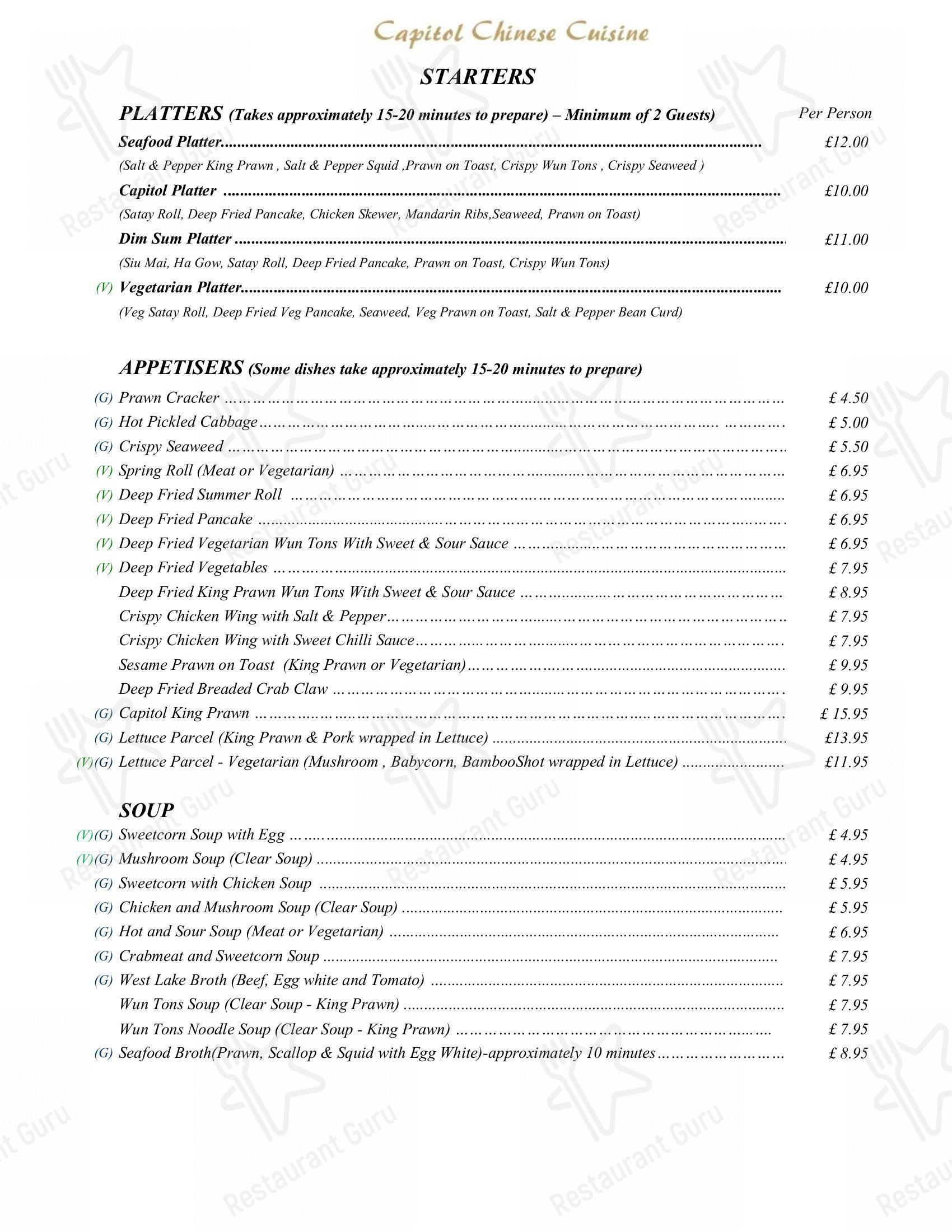 Menu at Capitol restaurant, Birkenhead