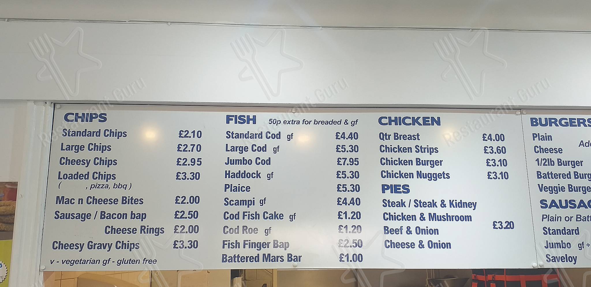 Menu at Captain Cod fast food, Christchurch