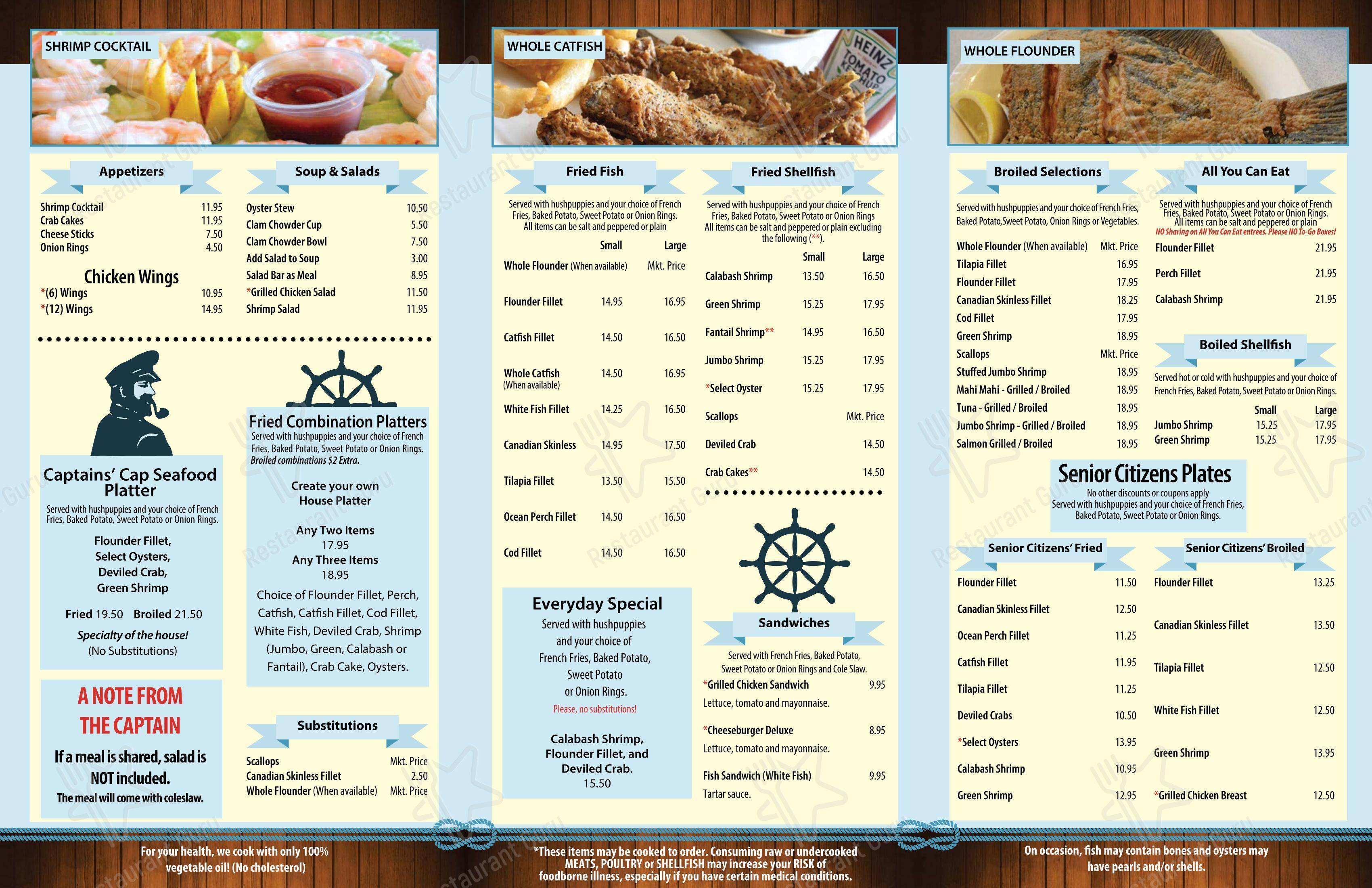 Menu at Captain's Cap restaurant, Gastonia
