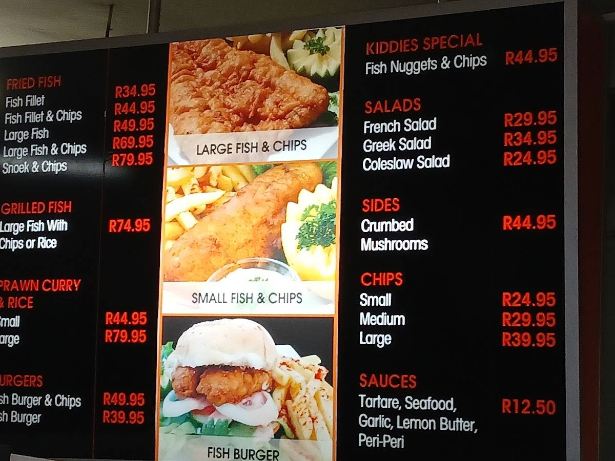 Menu at Captain's Catch Take Away restaurant, Durban