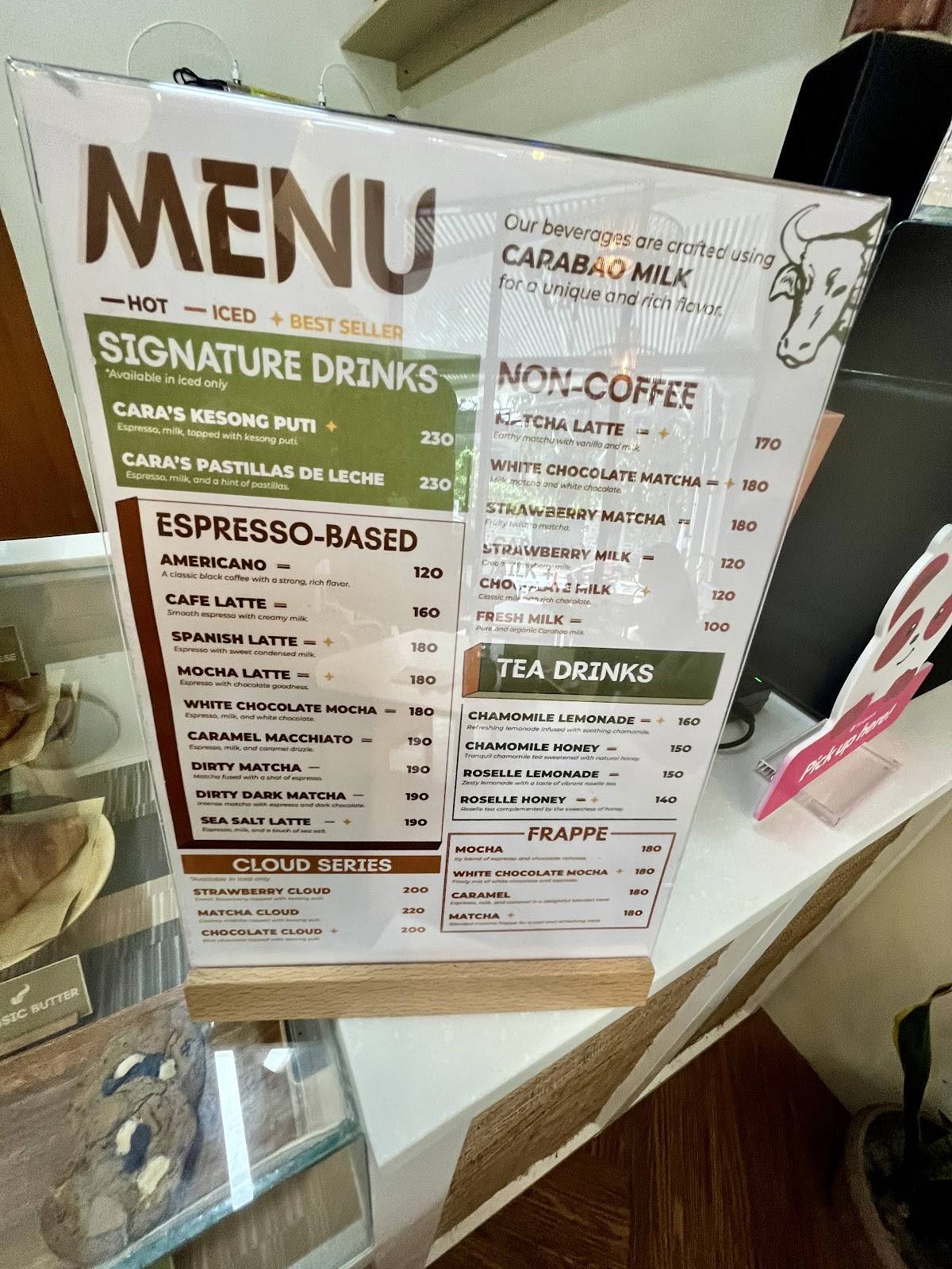 Menu at Cara Cafe, Quezon City