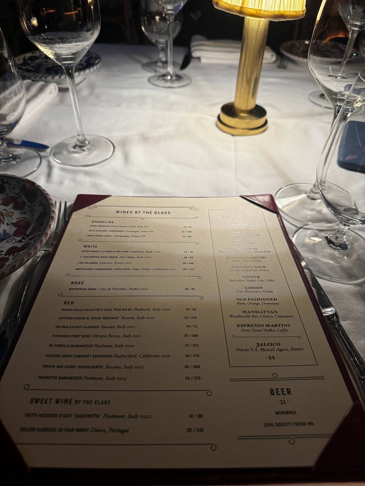 Menu at Carbone Miami restaurant, Miami Beach
