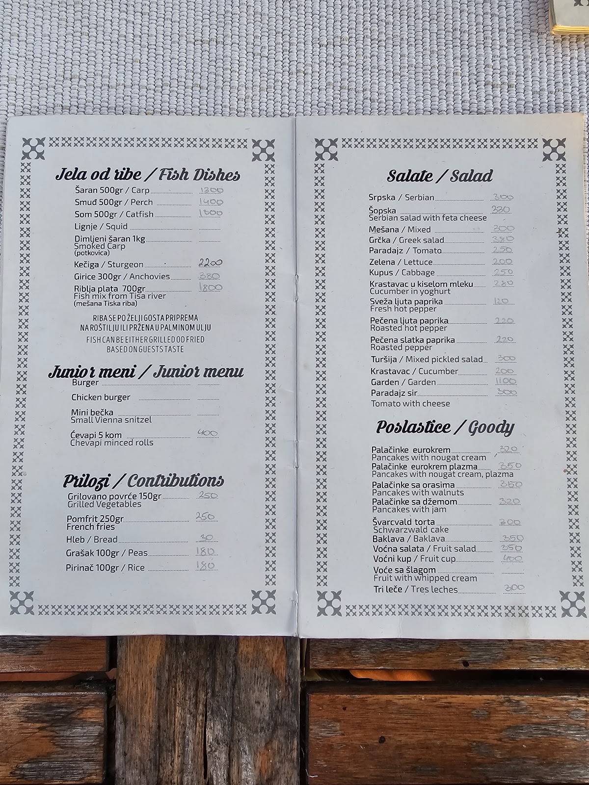 Menu at Čarda 11 Plavih restaurant, Novi Bečej