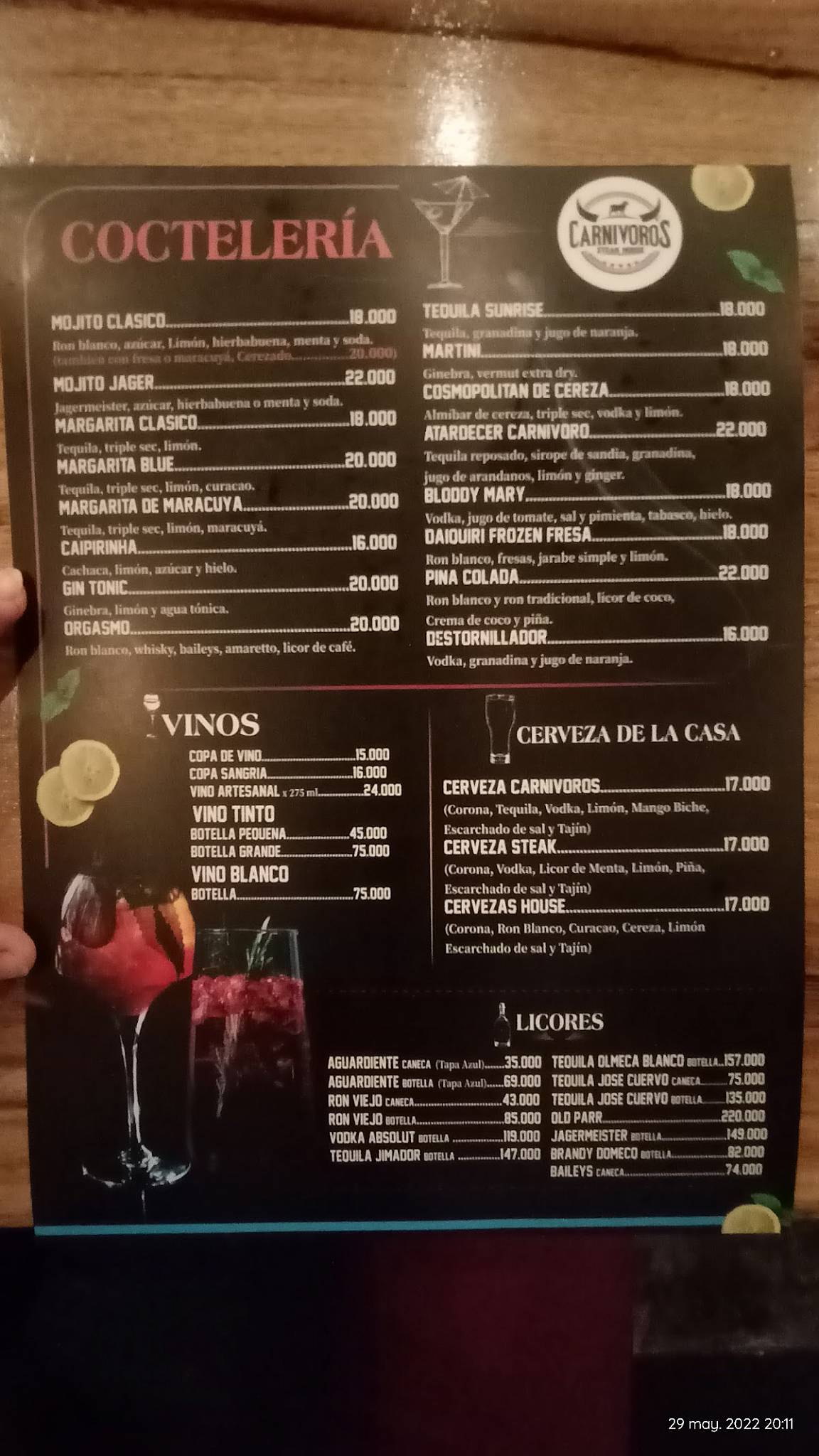 Carta del restaurante Carnívoros steak house Tuluá, Tulua