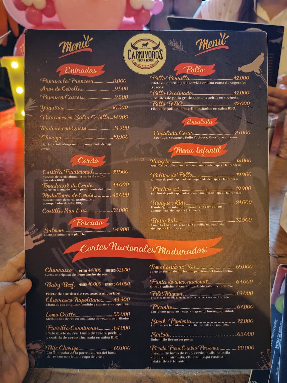 Carta del restaurante Carnívoros Steak House - Tuluá, Tulua