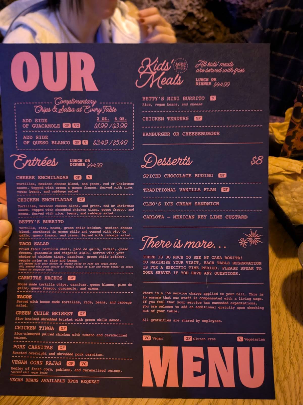 Menu at Casa Bonita restaurant, Lakewood