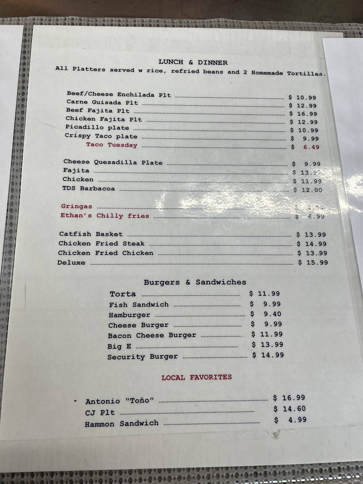 Menu at Casa Cafe, Creedmoor