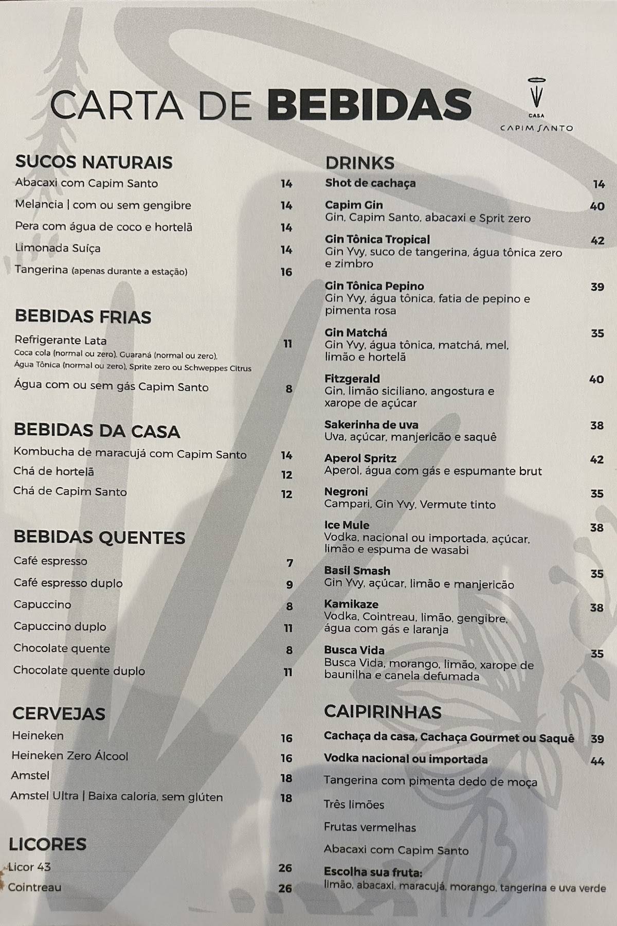 Menu em Casa Capim Santo restaurante, São Paulo