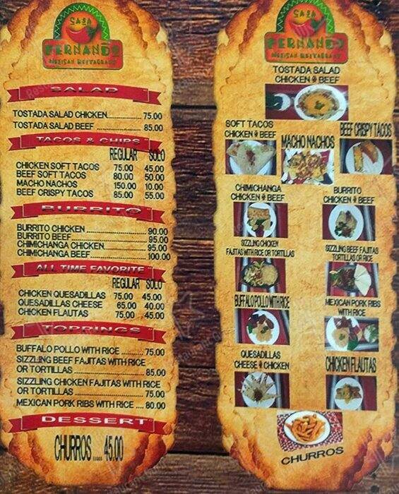 Menu at Casa Fernando Mexican Restaurant, Manila