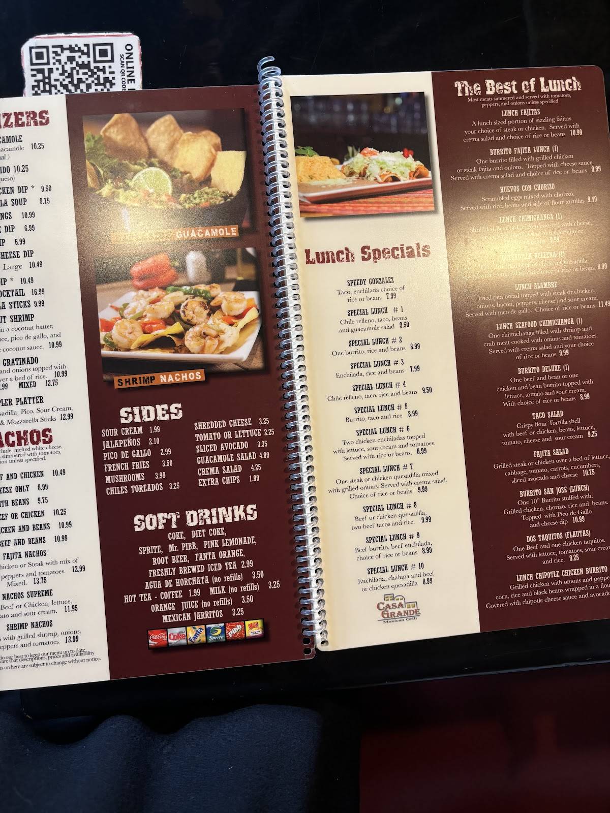 Menu at Casa Grande restaurant, Fort Wayne, Woodland Plaza Run