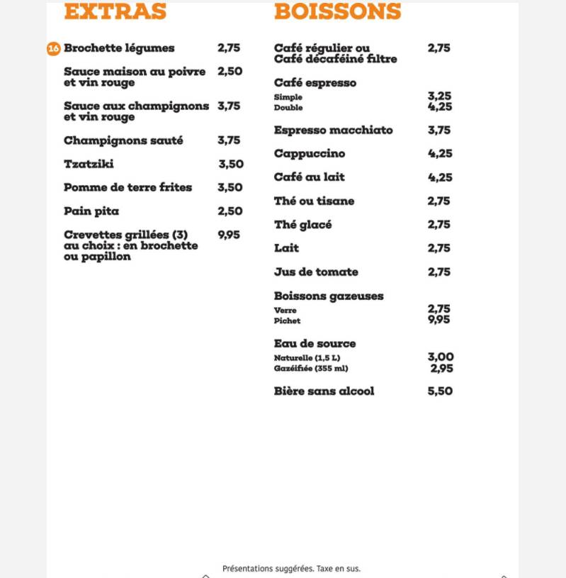 Menu au Table Grecque BBQ, Granby