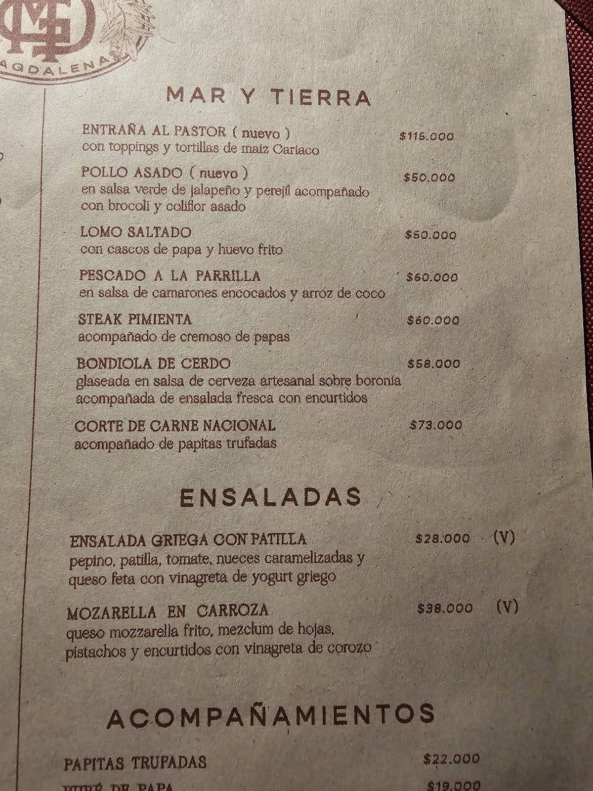 Carta del restaurante Casa Magdalena, Santa Marta, Cl. 17 #2-09