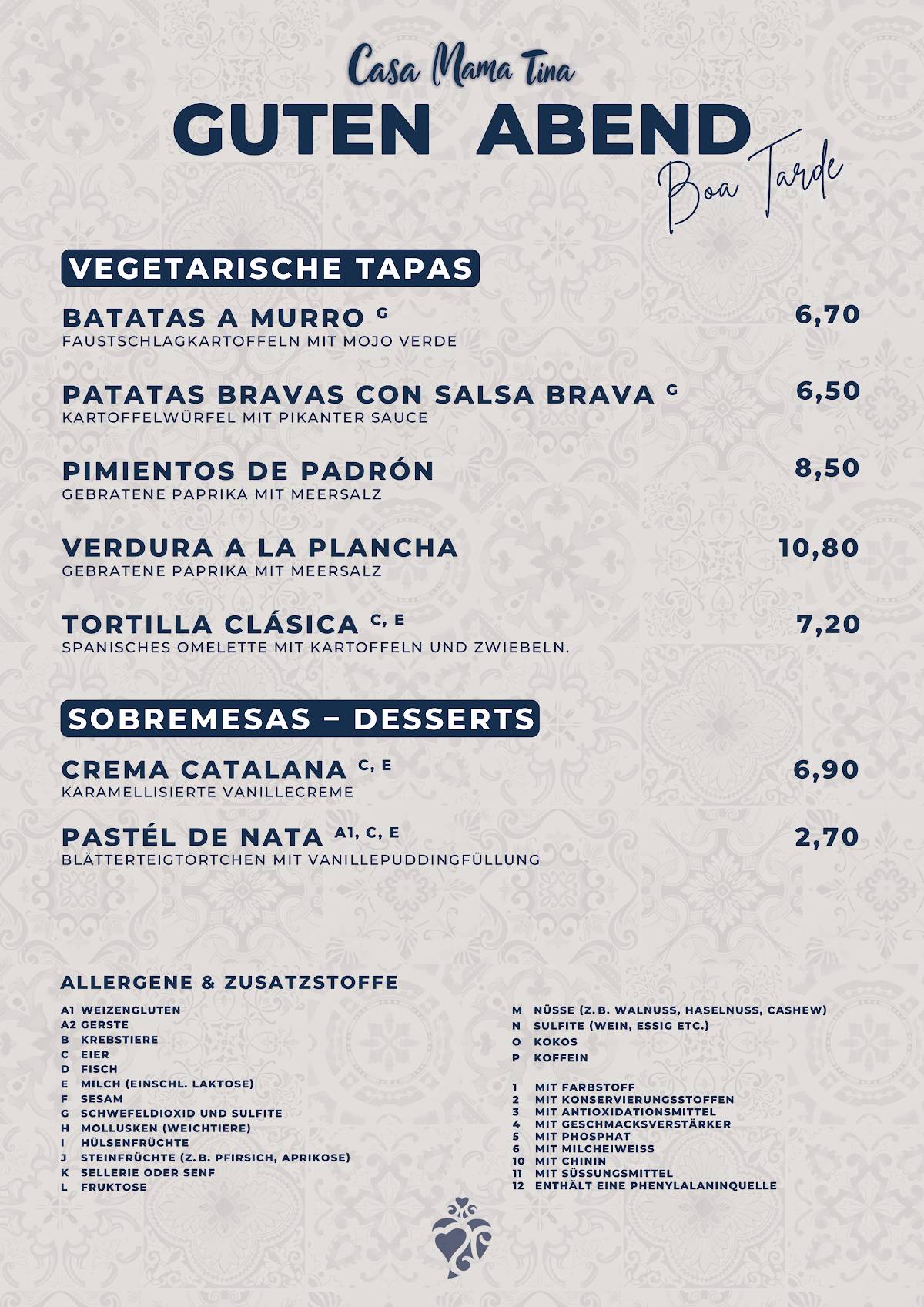 Carta del café Casa Mama Tina, Ettlingen