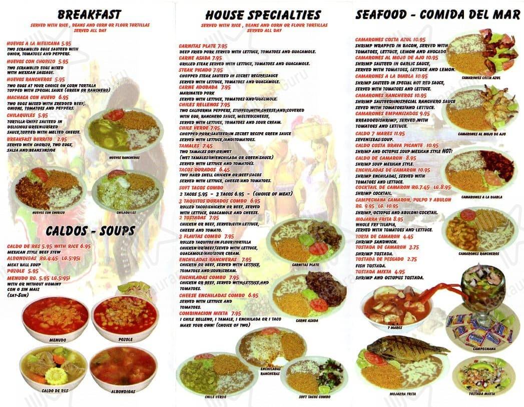 Menu at Casa Mota restaurant, Riverside