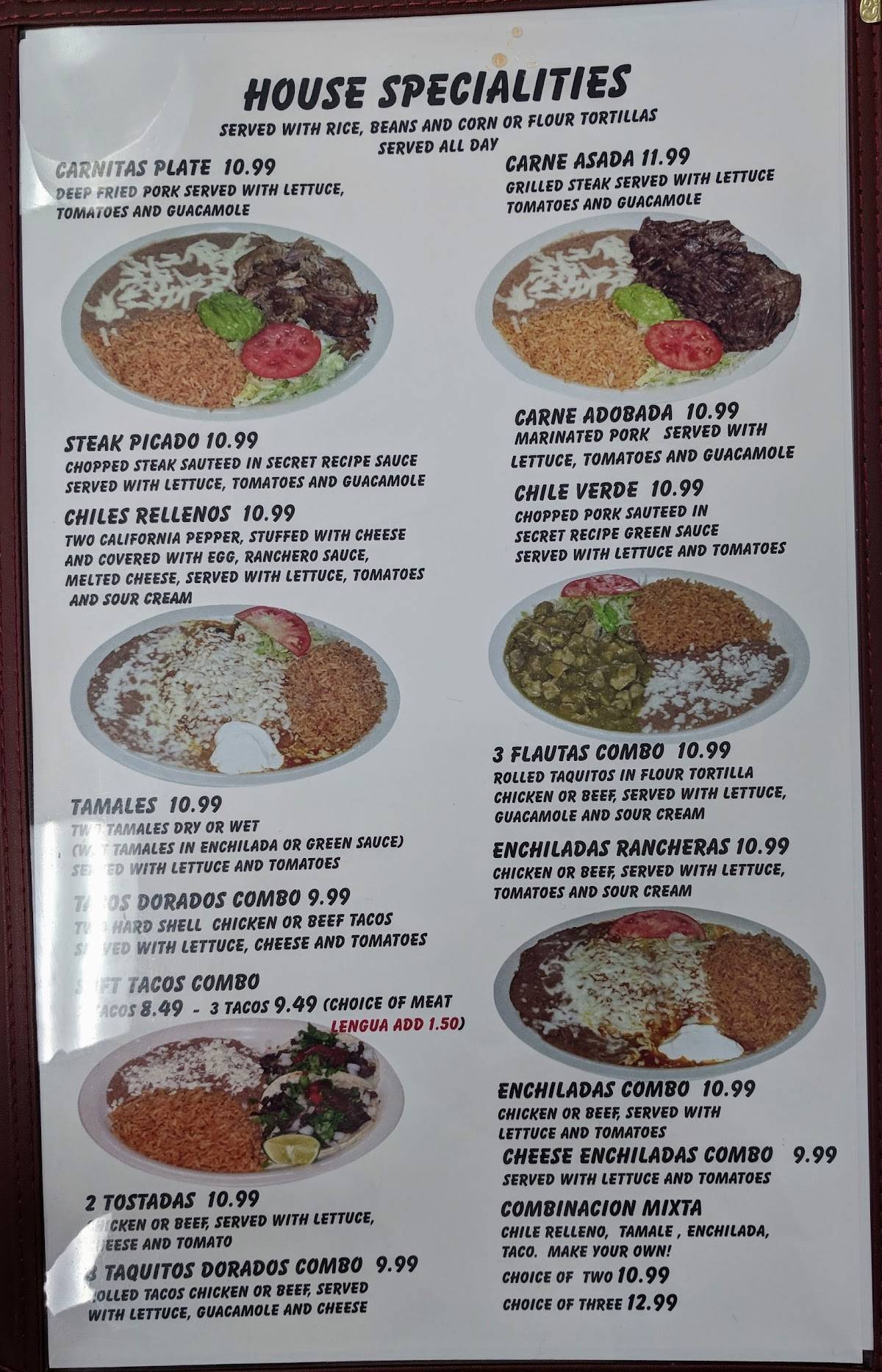 Menu at Casa Mota restaurant, Riverside