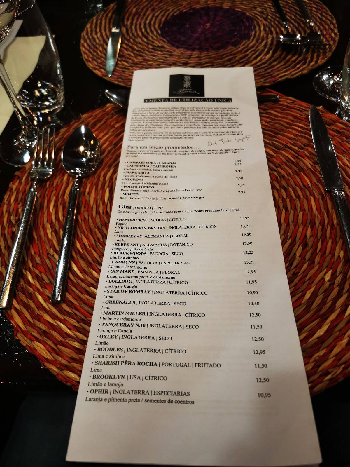 Menu at Casa Nepalesa restaurant, Lisbon, Av. Elias Garcia 172A