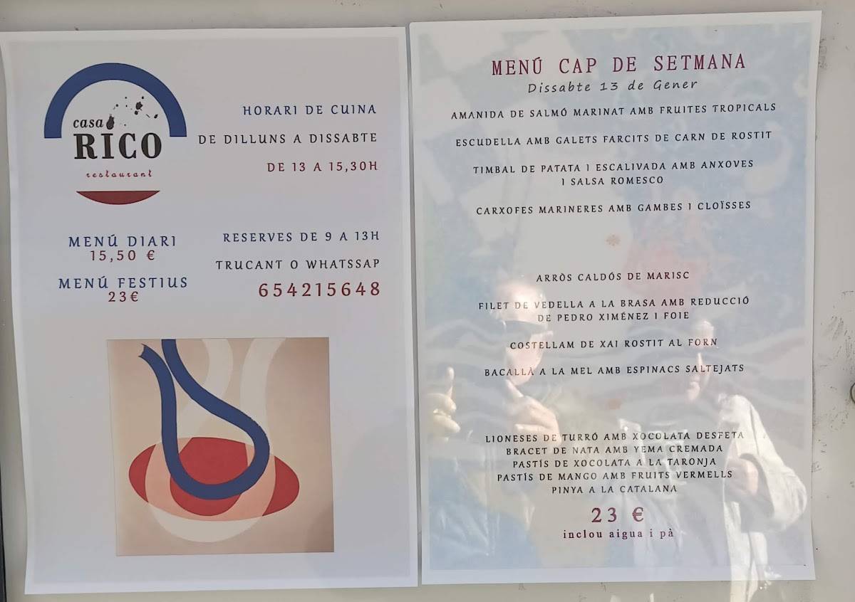Carta de Casa Rico Restaurant, Granollers
