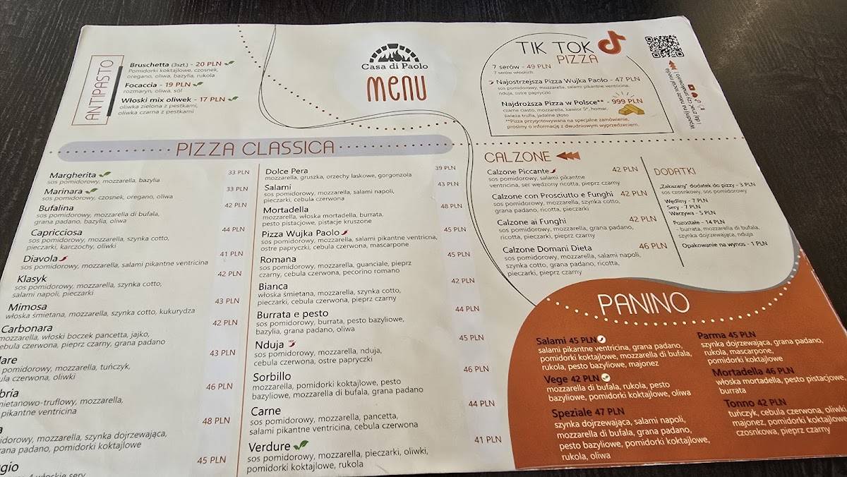 Menu at Casa di Paolo restaurant, Reda