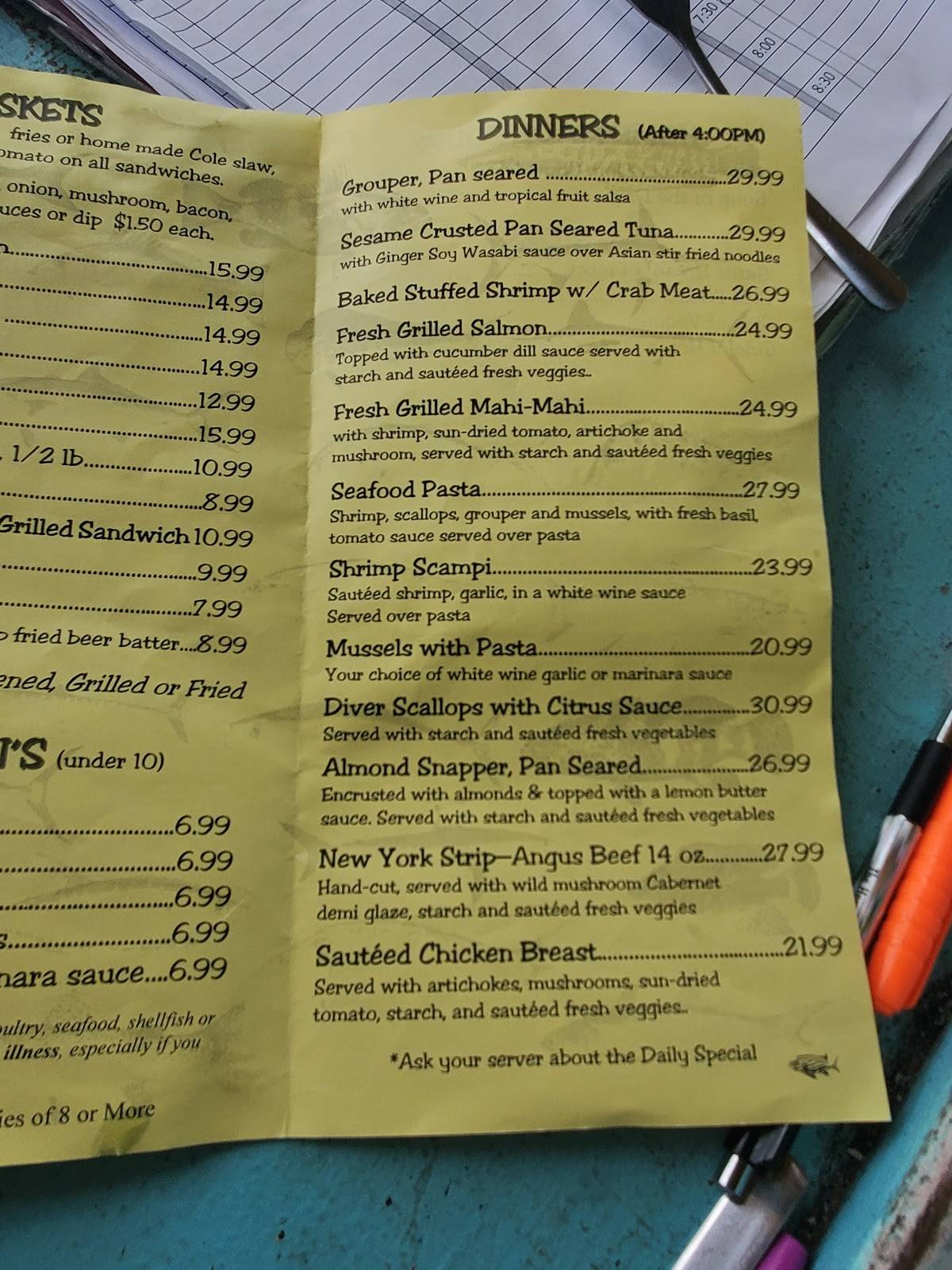 Menu at Casey Key Fish House pub & bar, Osprey