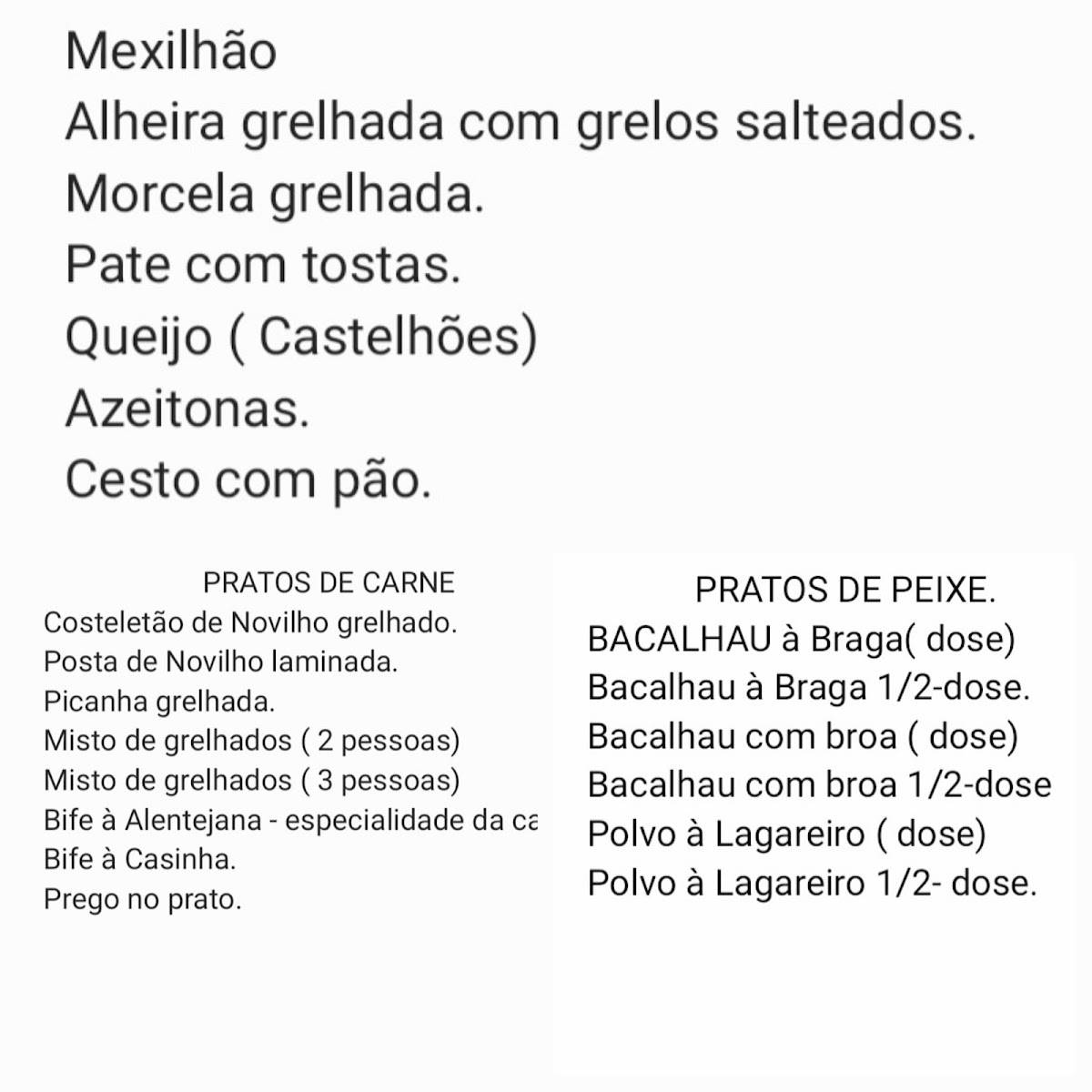 Menu em Casinha dos Grelhados restaurante, Braga