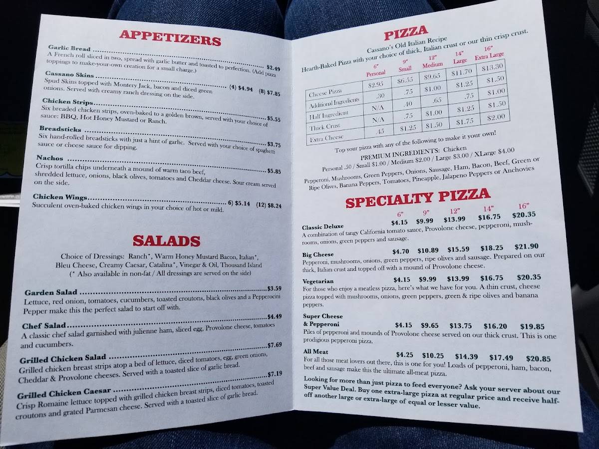 Menu at Cassano's Pizza & Subs pizzeria, Sidney, Wapakoneta Ave