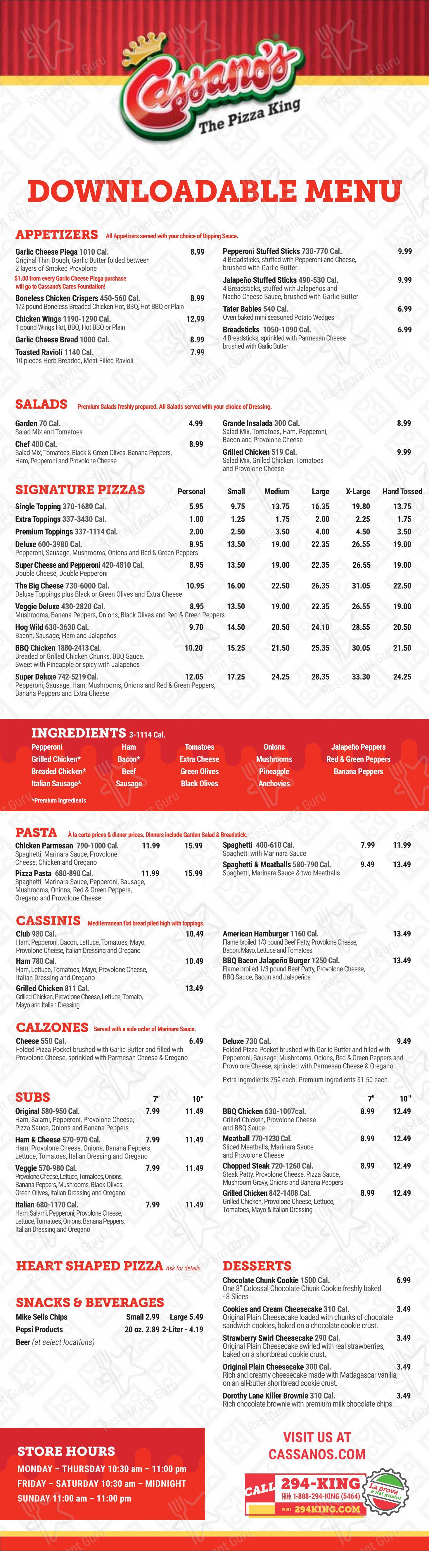 Menu at Cassano's Pizza & Subs pizzeria, Sidney, Wapakoneta Ave