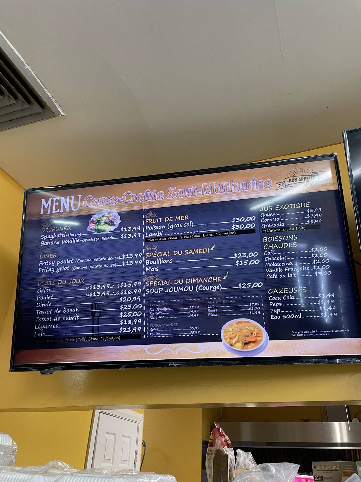 Menu au Casse-Croûte Saut-Mathurine restaurant, Montréal