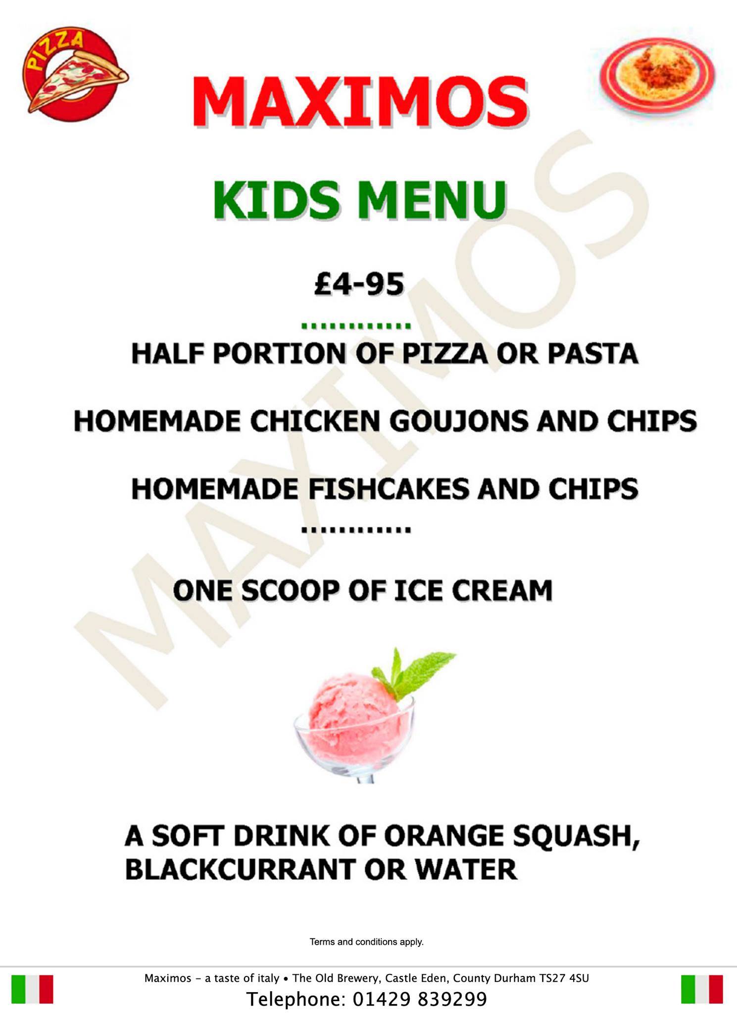 Menu at Maximo's Italian Restaurant, Peterlee