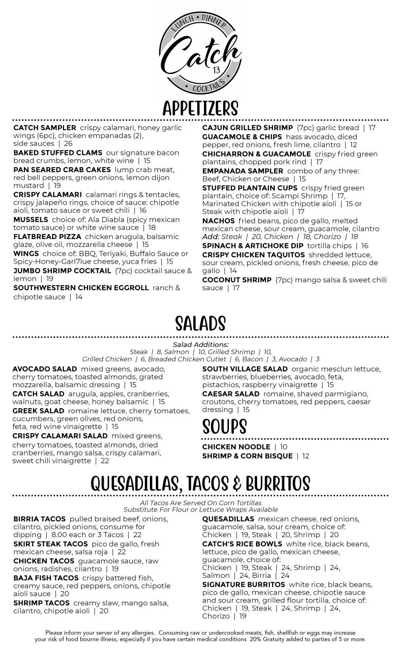 Menu at Catch 13 RVC pub & bar, Rockville Centre