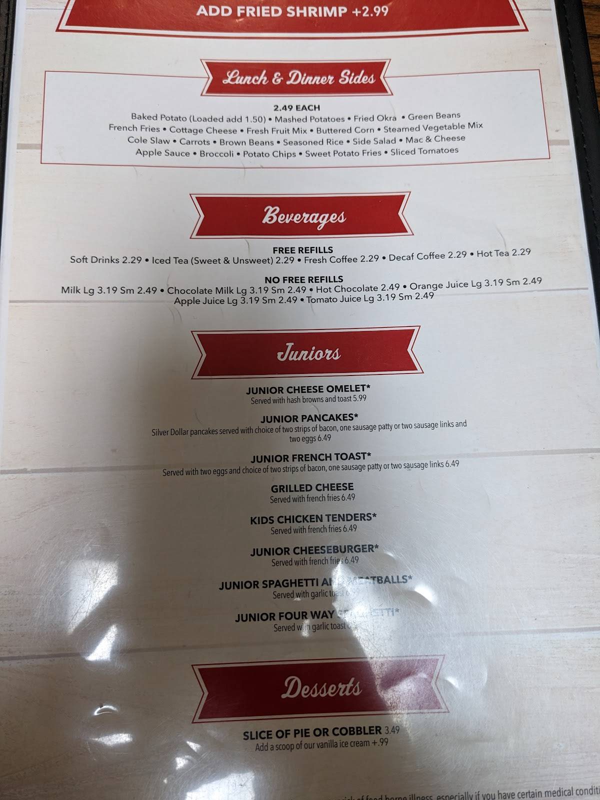 Menu at Lilly's Diner restaurant, Tulsa