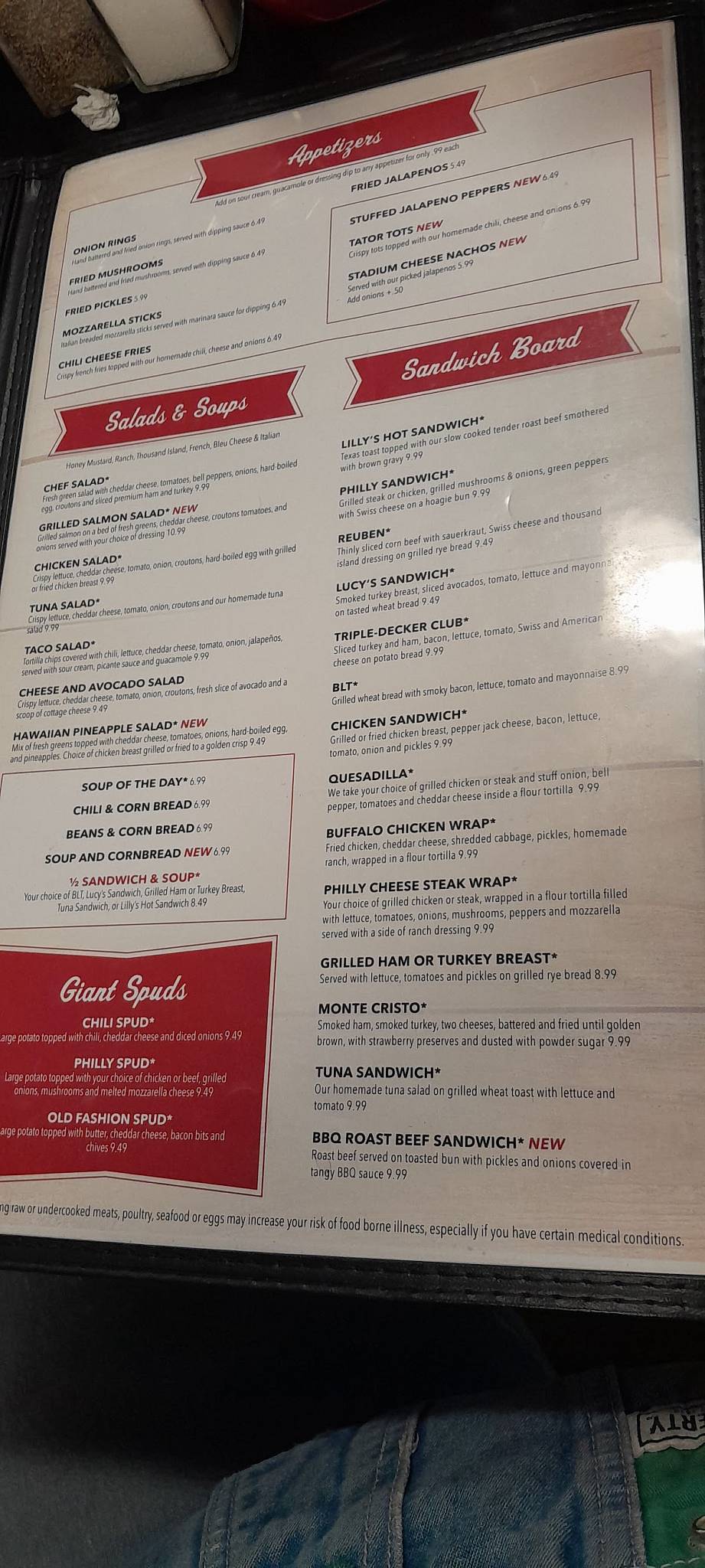 Menu at Lilly's Diner restaurant, Tulsa