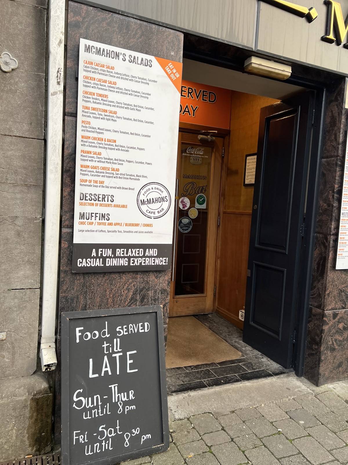 Menu at McMahons Cafe Bar, Cavan, 97 Main St