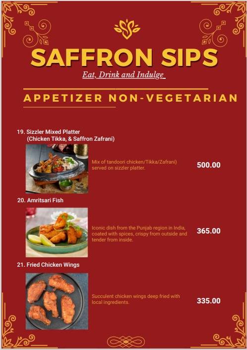 Carta de Saffron Sips - Cebu- Indian Restaurant, Cebú