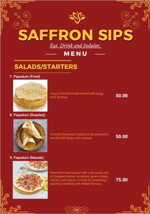 Menu at Saffron Sips - Indian Restaurant, Cebu City